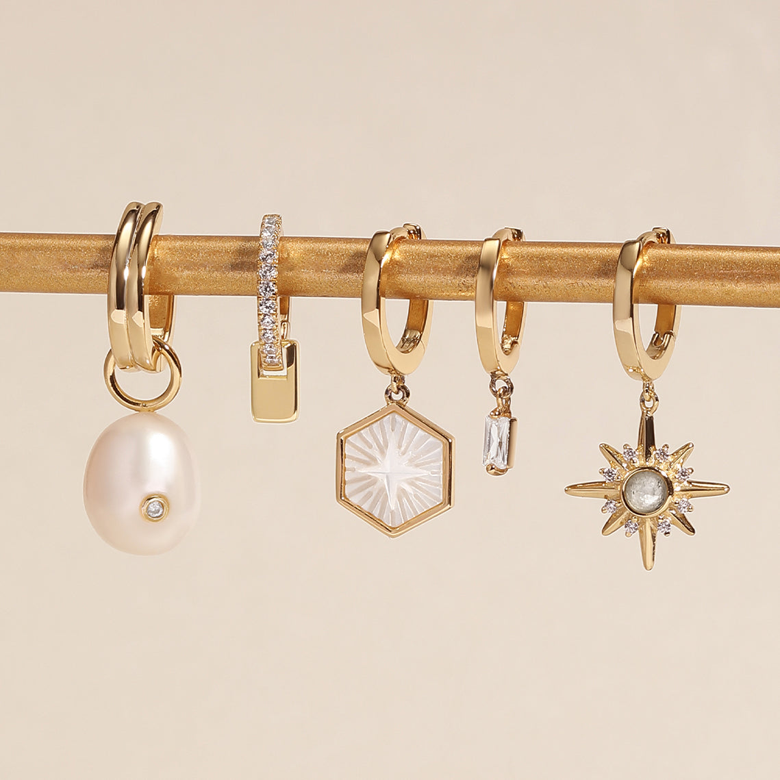 Gold Pearl Drop Sparkle Huggie Hoop Earrings – Ania Haie