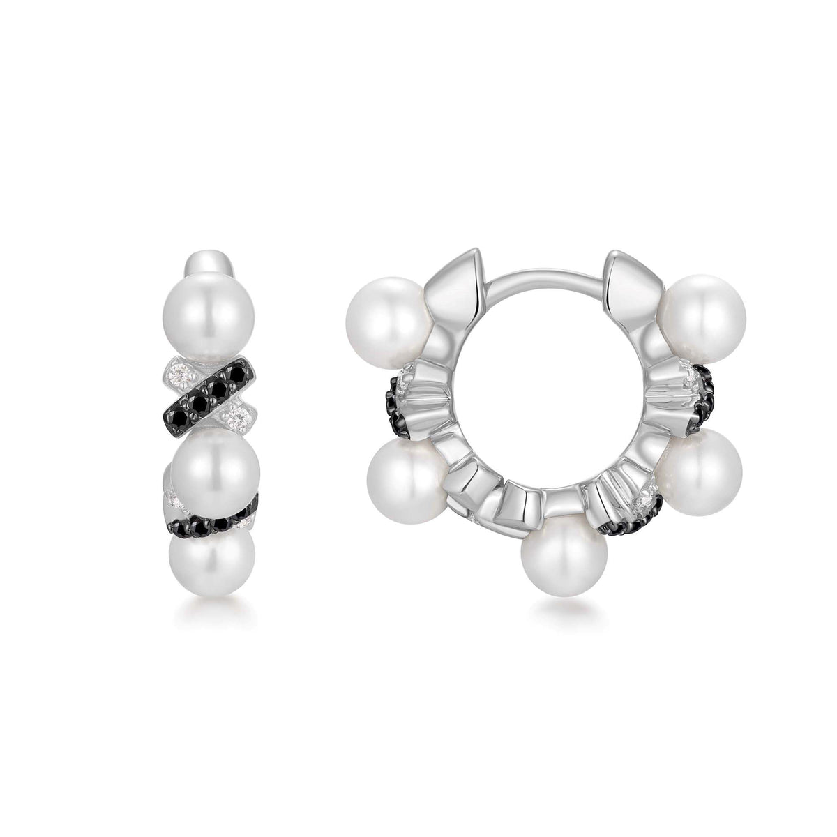 Two-Tone Sparkling Braided Shell Pearl Huggie Hoop Earrings – Ania Haie