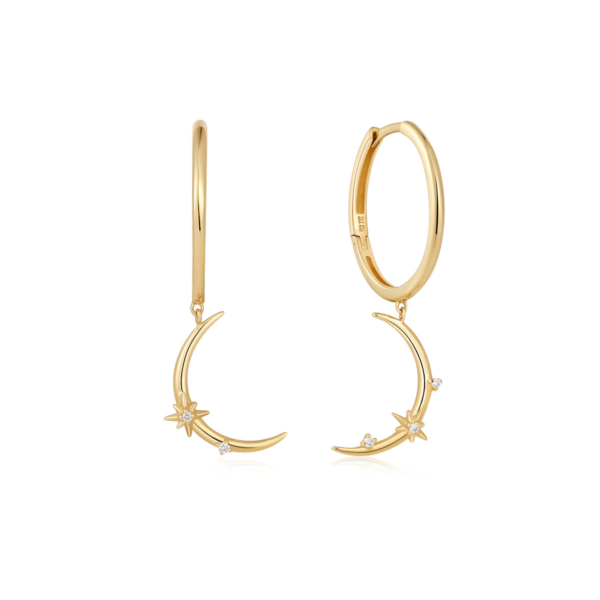 14kt Gold Diamond Moon Hoop Earrings – Ania Haie