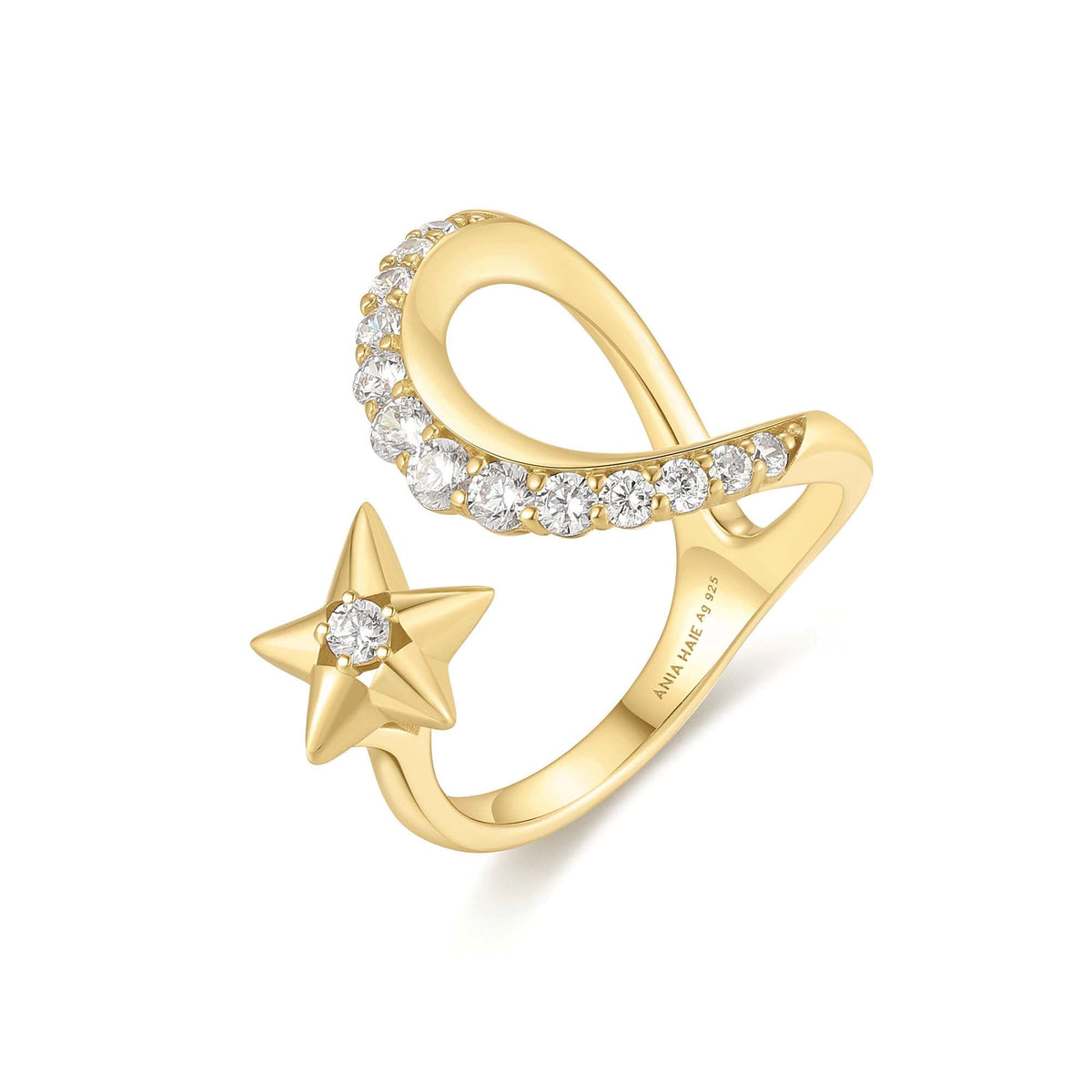 Gold Sparkling Moon and Star Adjustable Ring – Ania Haie