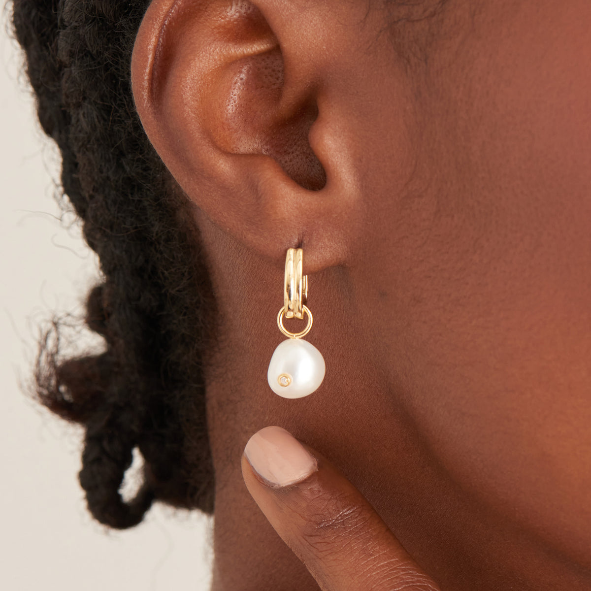 Gold Pearl Drop Sparkle Huggie Hoop Earrings – Ania Haie