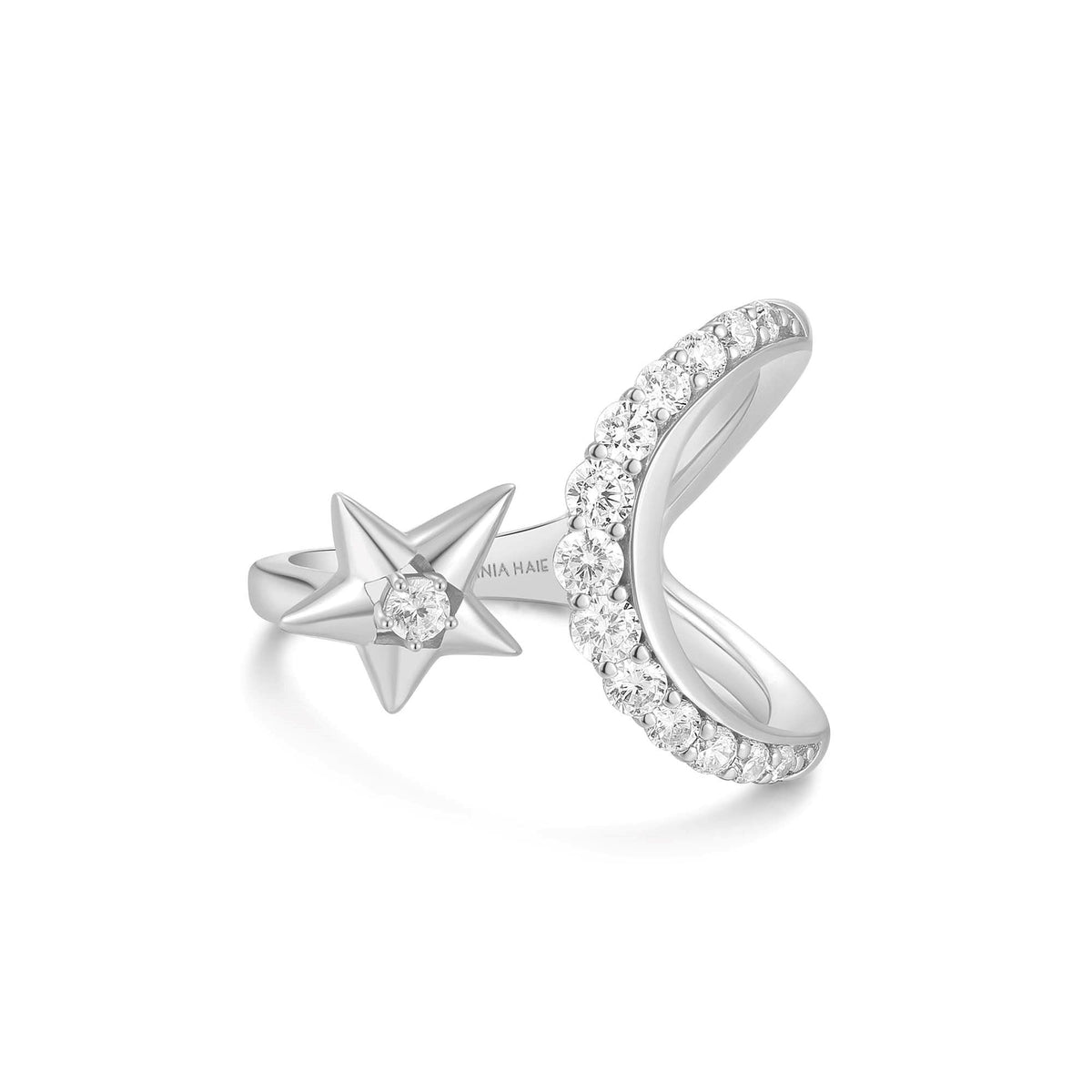 Silver Sparkling Moon and Star Adjustable Ring – Ania Haie